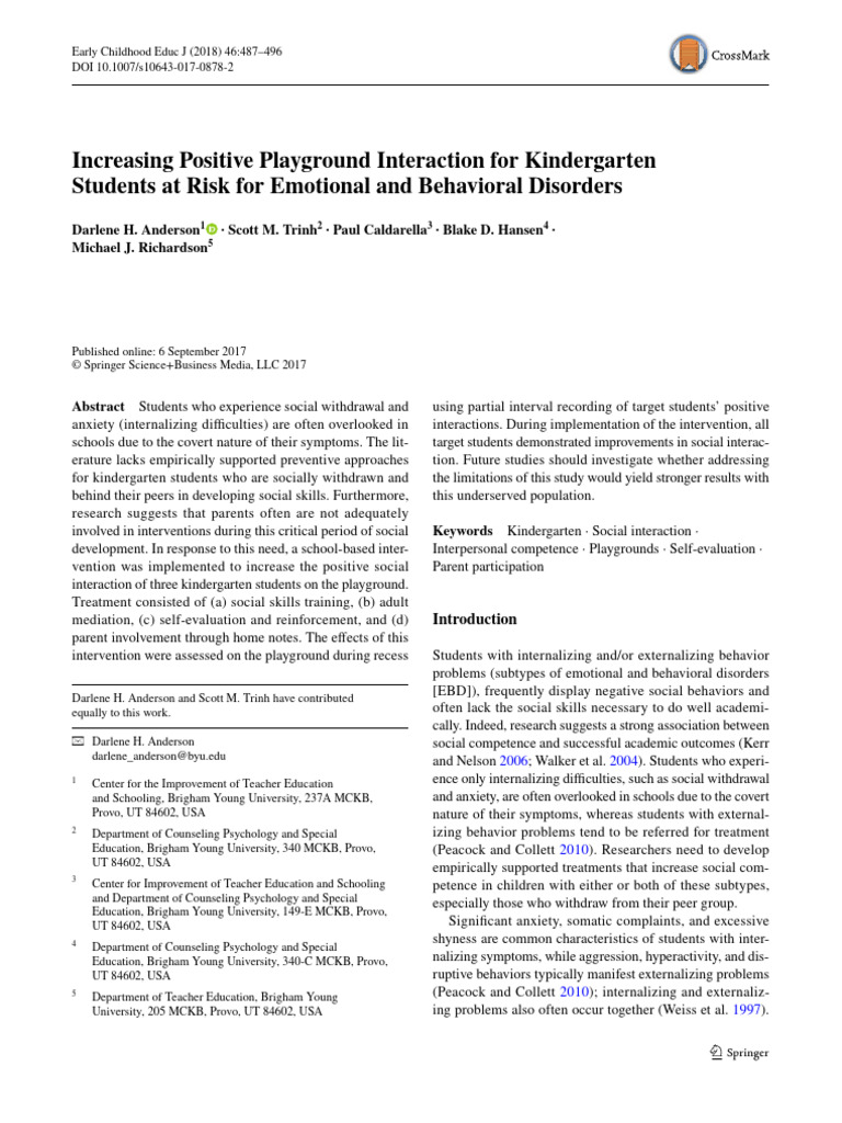 Increasing Positive Playground Interaction for Kindergarten Students at ...