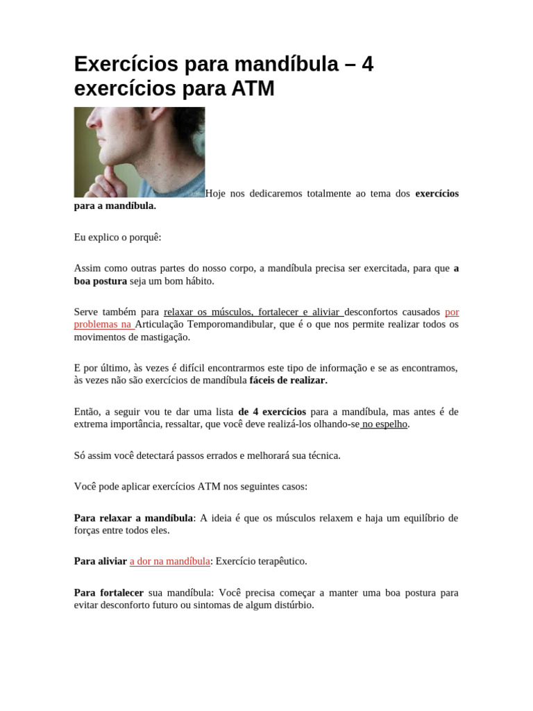 Exercícios para Mandíbula Deslocada | PDF | Boca | Dente humano
