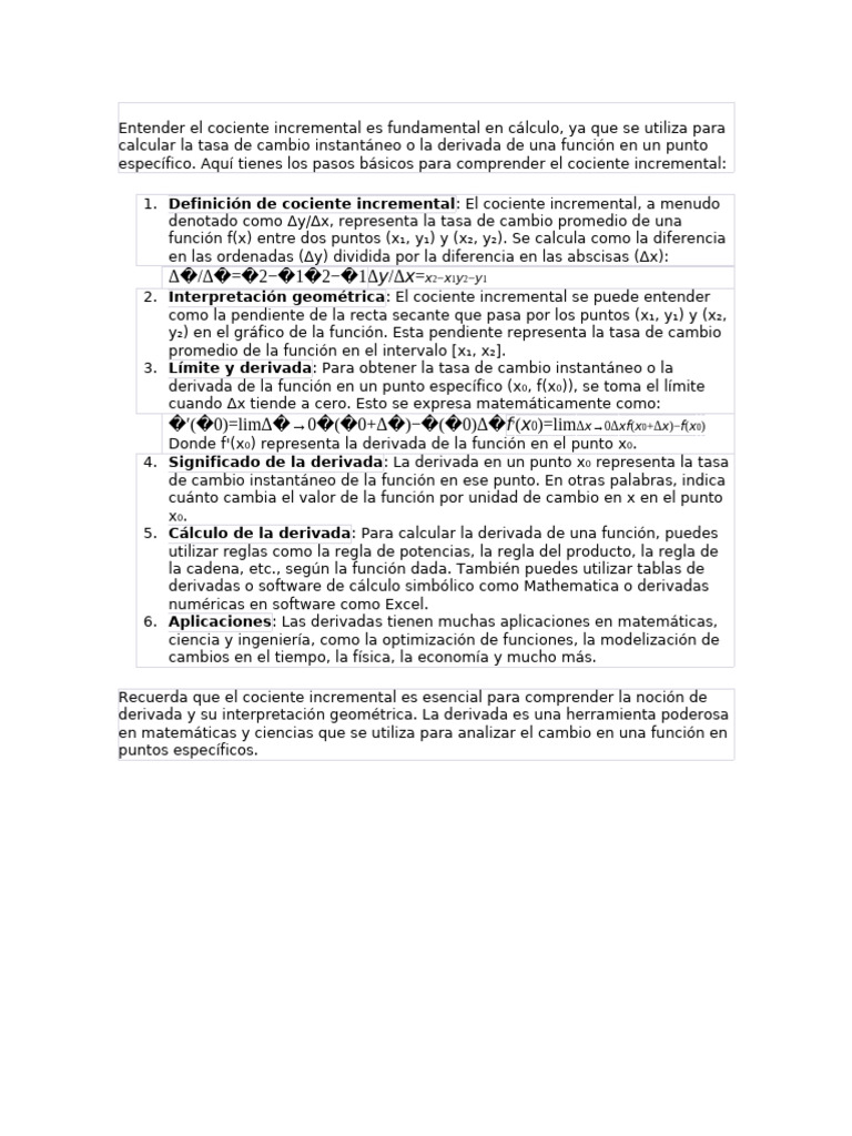 Entender el cociente incremental es fundamental en cálculo | PDF