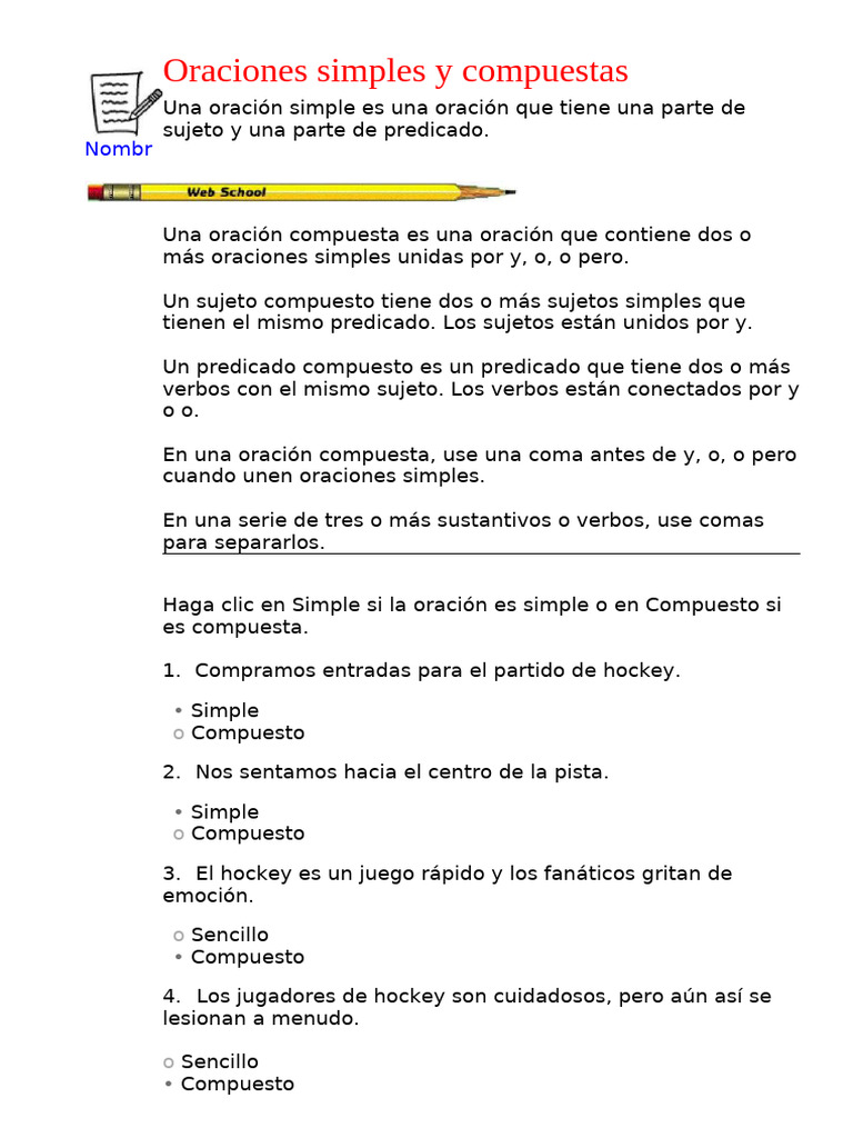 Oraciones Simples y Compuestas | PDF | Predicado (Gramática) | Oración ...