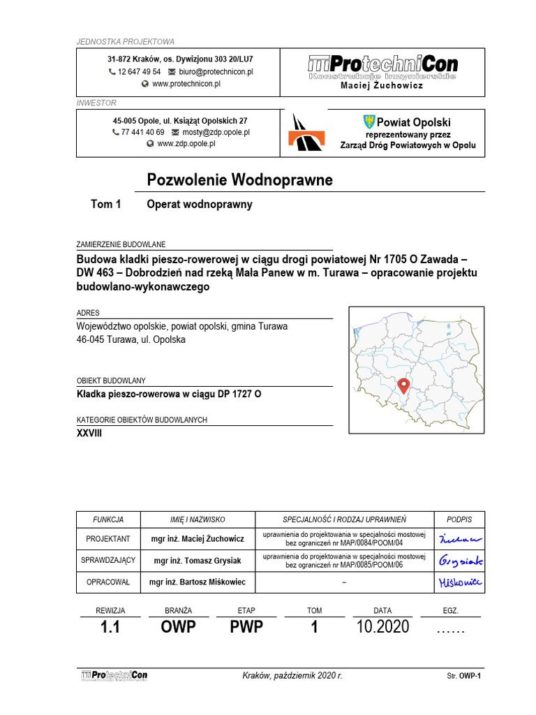 Tom 1 Operat Wodnoprawny | PDF
