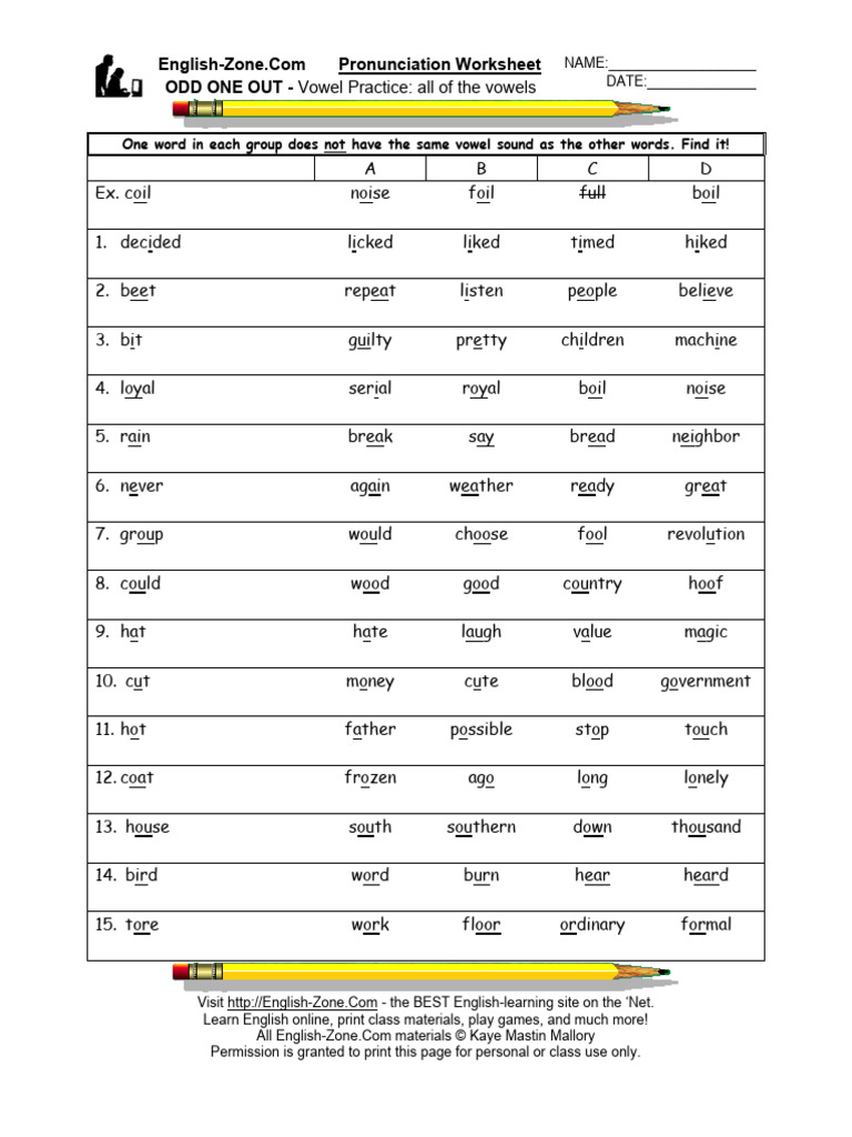 Odd One Out: Vowel Sound Practice | PDF | Linguistics | Phonetics