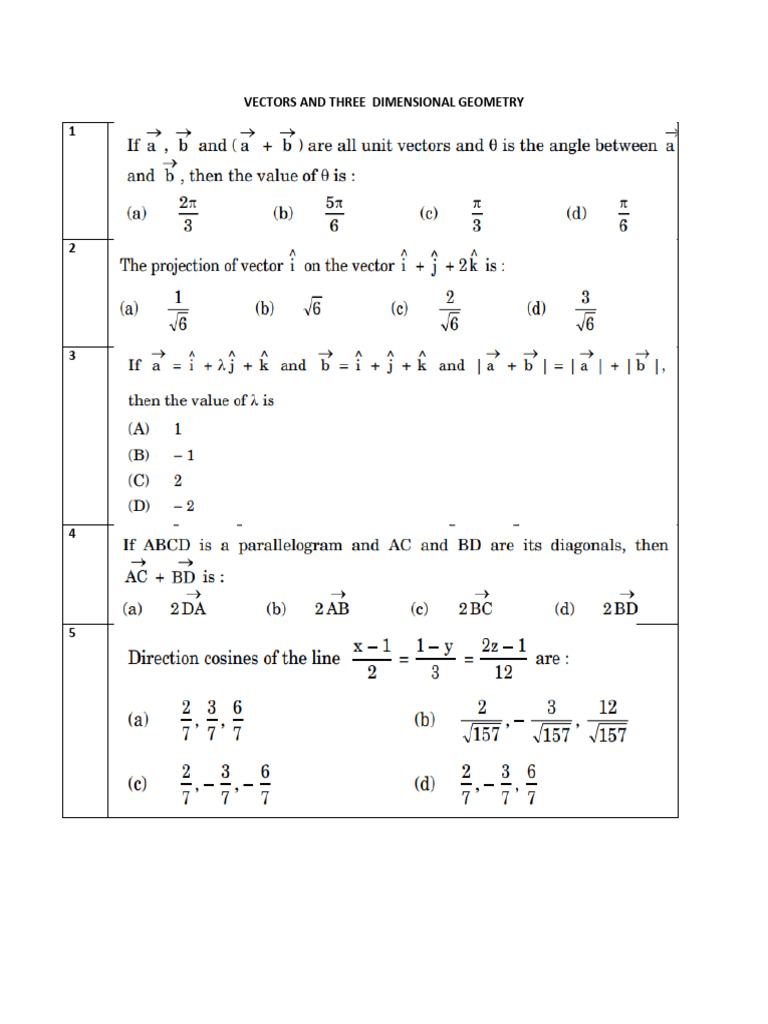 VECTORS AND 3D GEOMETRY CBSE BOARD Qns | PDF