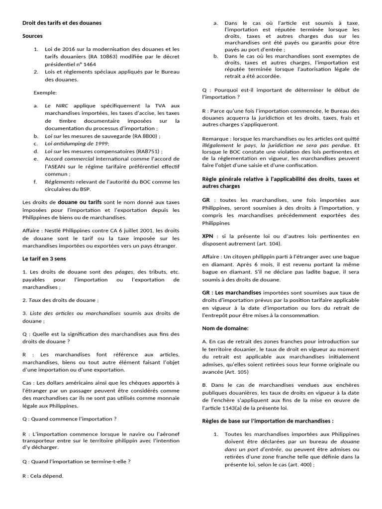 Droit Des Tarifs Et Des Douanes | PDF | Tarif | Philippines