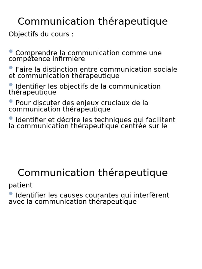 Communication Thérapeutique Powerpoint | PDF | la communication | Allaitement