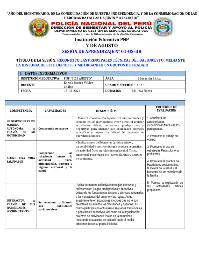 Educación Física _1°AB_S1_U3_IIB_Karina Valdez | PDF | Enseñando | Entorno natural