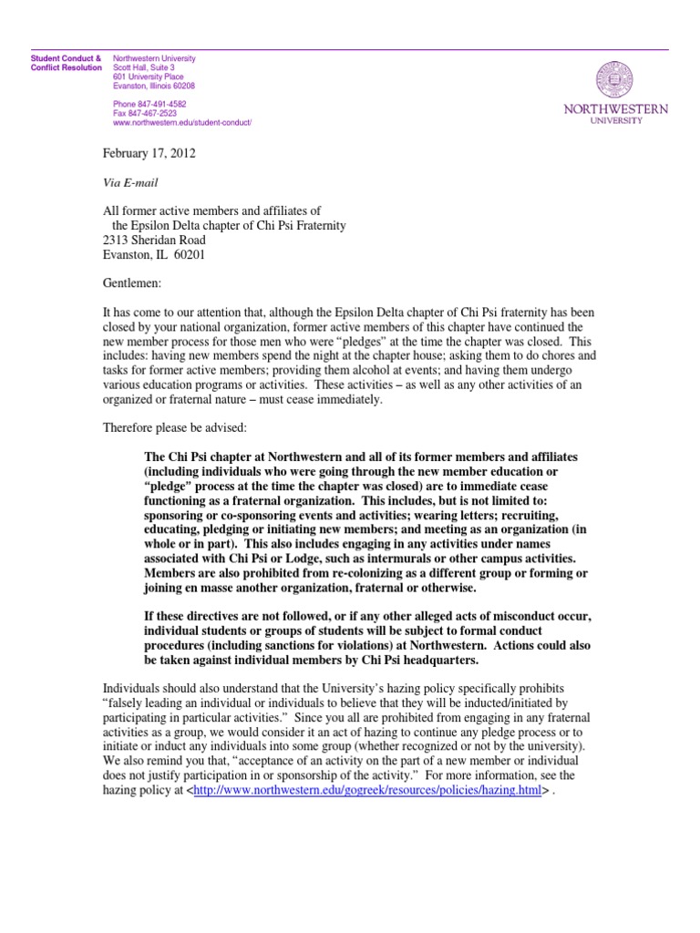 Chi Psi Fraternity Closure Notice | PDF | Fraternities And Sororities ...