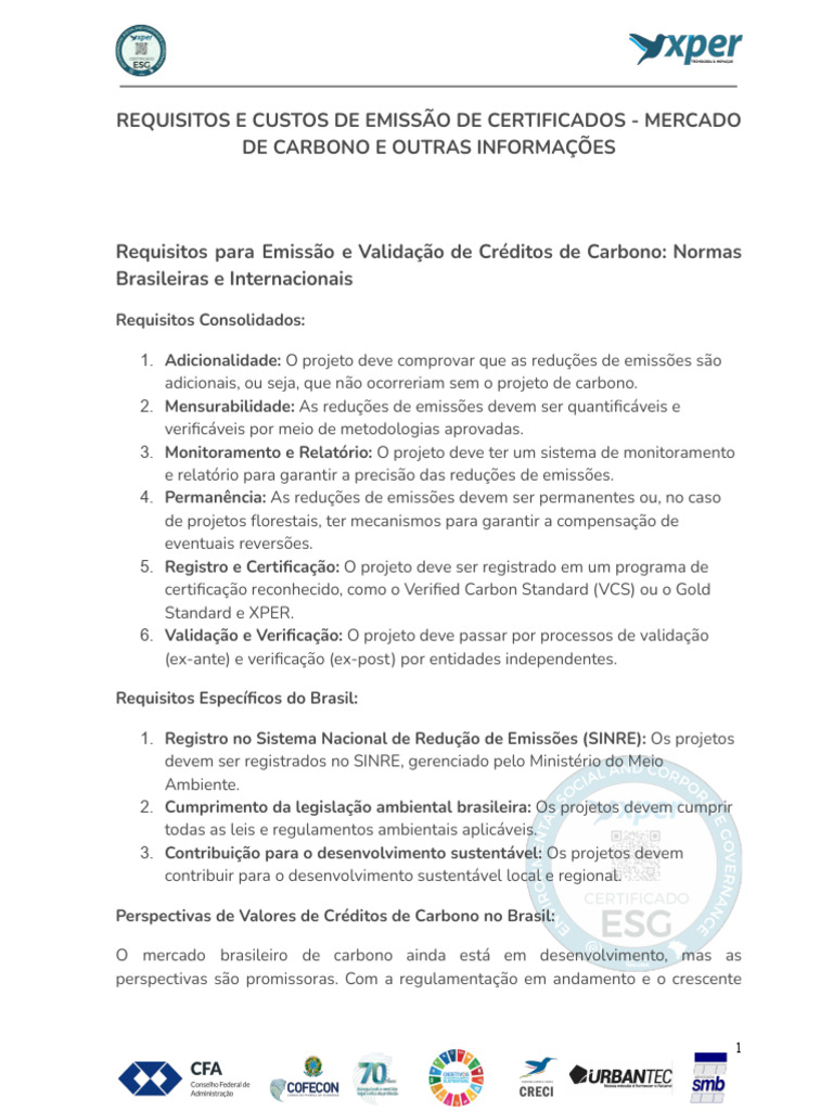 Xper - Requisitos e Custos de Emissão de Certificadosmercado de Carbono ...