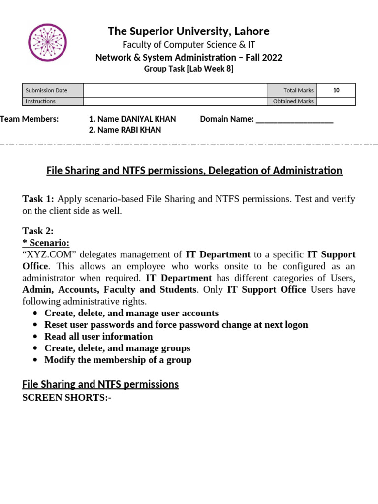 File Sharing & NTFS Permissions Guide | PDF