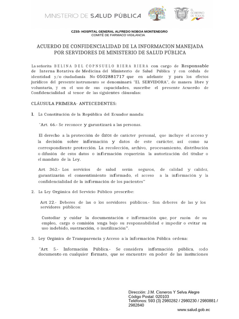 Acta de Confidencialidad Hanm-Principal | PDF | Información clasificada ...