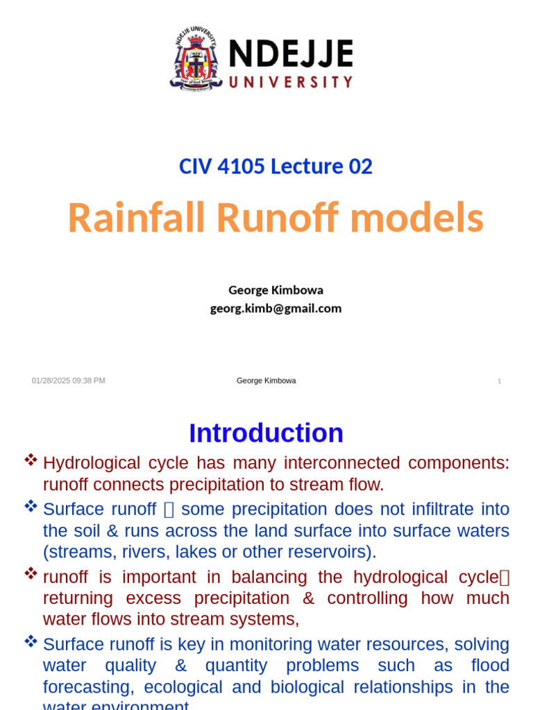 CIV 4105 LEC 02 Rainfall Runoff Model | PDF | Surface Runoff ...