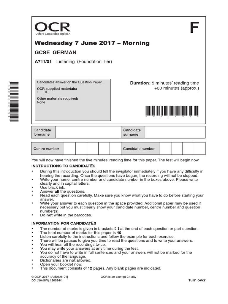 GCSE German Listening Exam 2017 | PDF