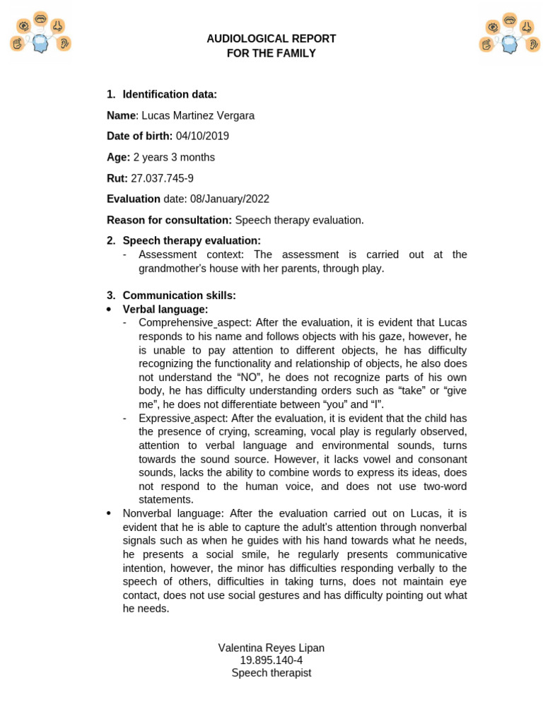 AUDIOLOGICAL REPORT For The Family | PDF | Nonverbal Communication | Speech