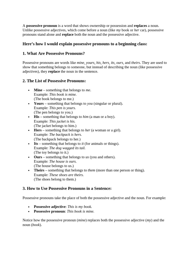 Intro Possessive Pronoun | PDF