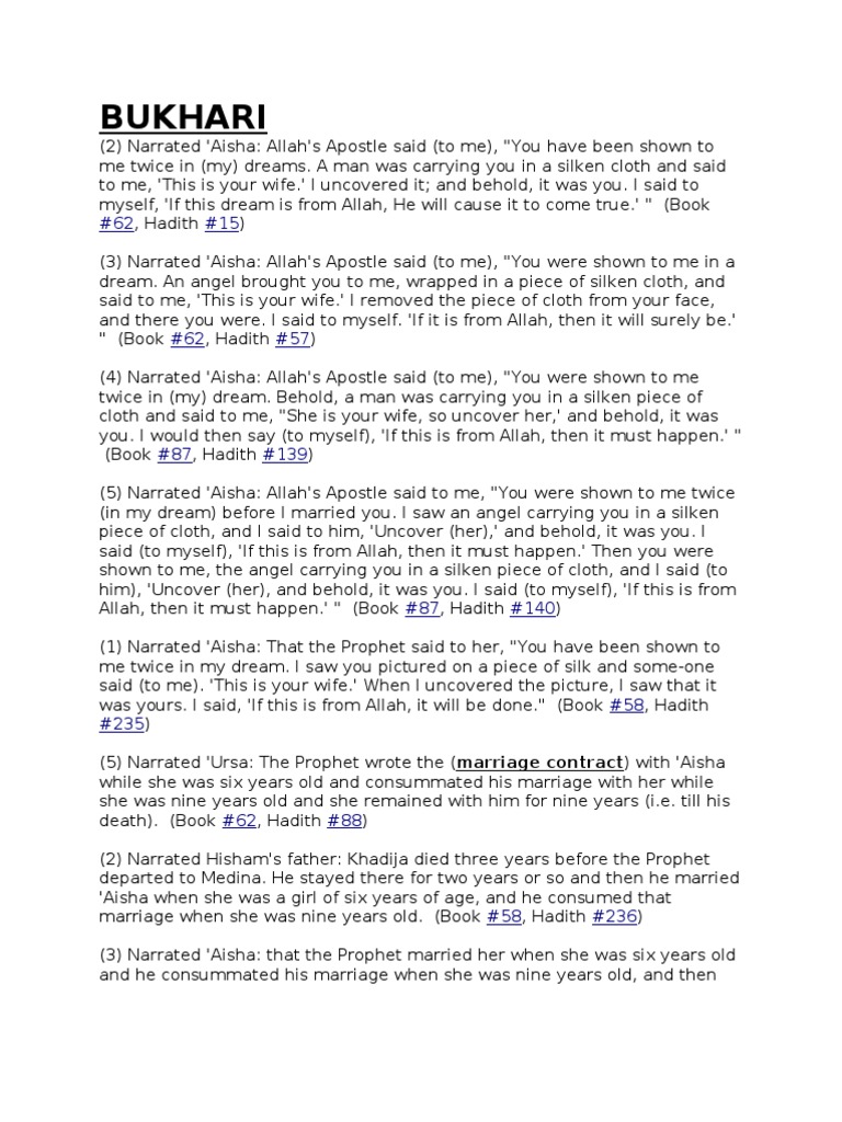 Hadith On Marriage and Aisha | PDF | Muhammad | Prophets And Messengers ...