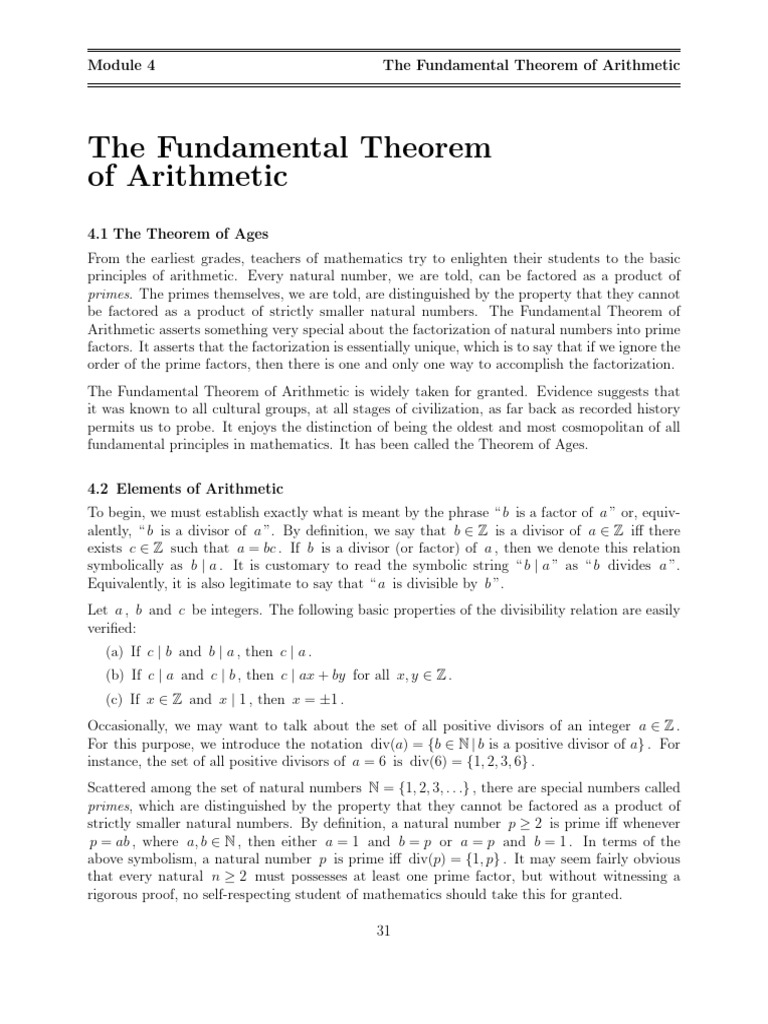 Fundamental Theorem of Arithmetic (Bowie State U) | PDF | Numbers ...