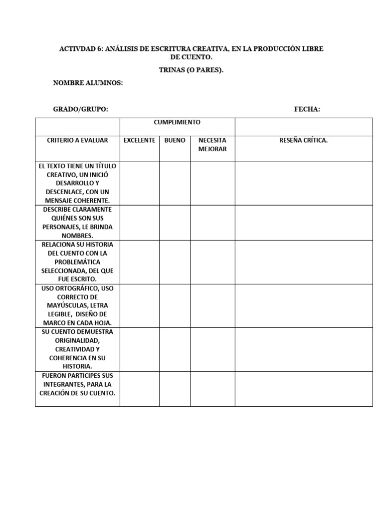 Análisis de Escritura Creativa en Cuentos | PDF