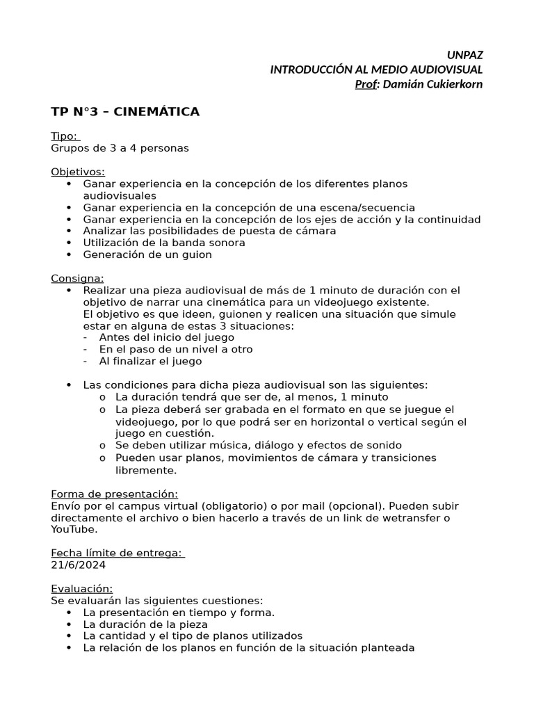 Intro Al Medio Audiovisual - Tp4 - Cinemática | PDF