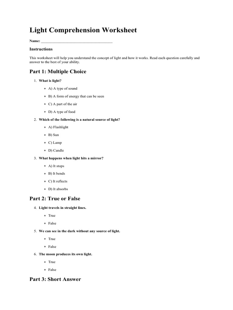 Light Comprehension | PDF