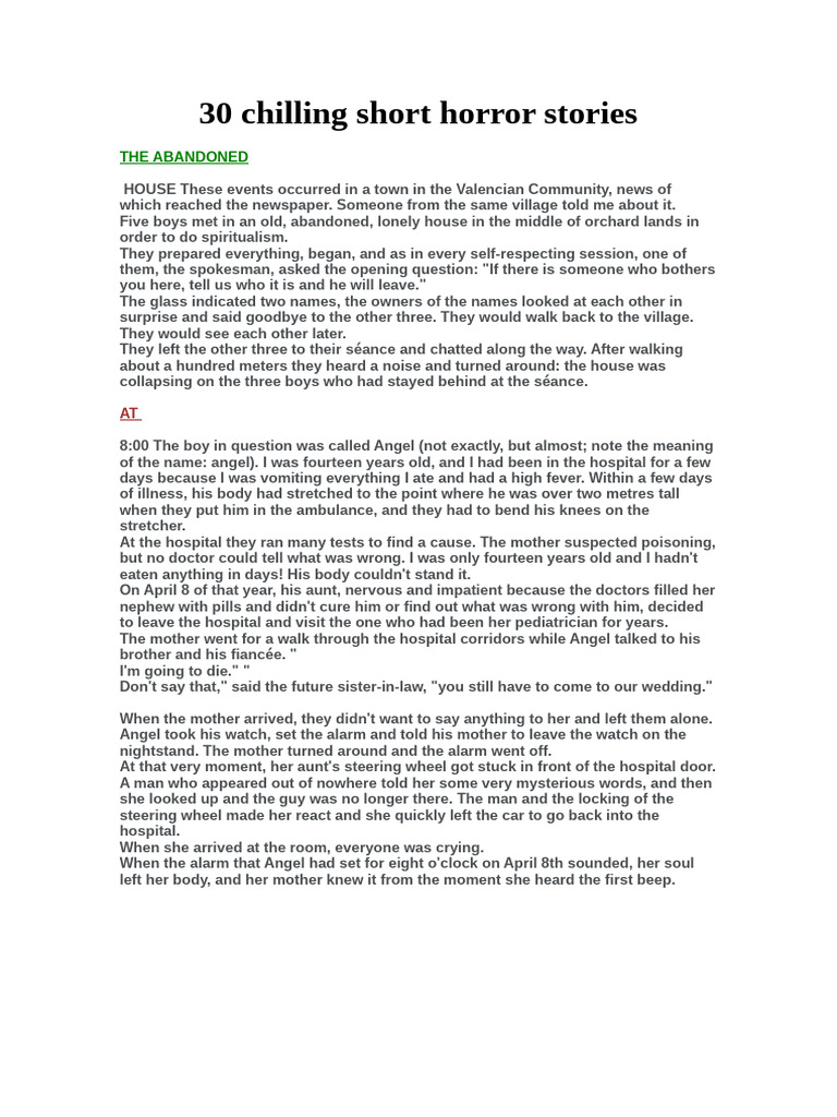 30 Chilling Short Horror Stories | PDF