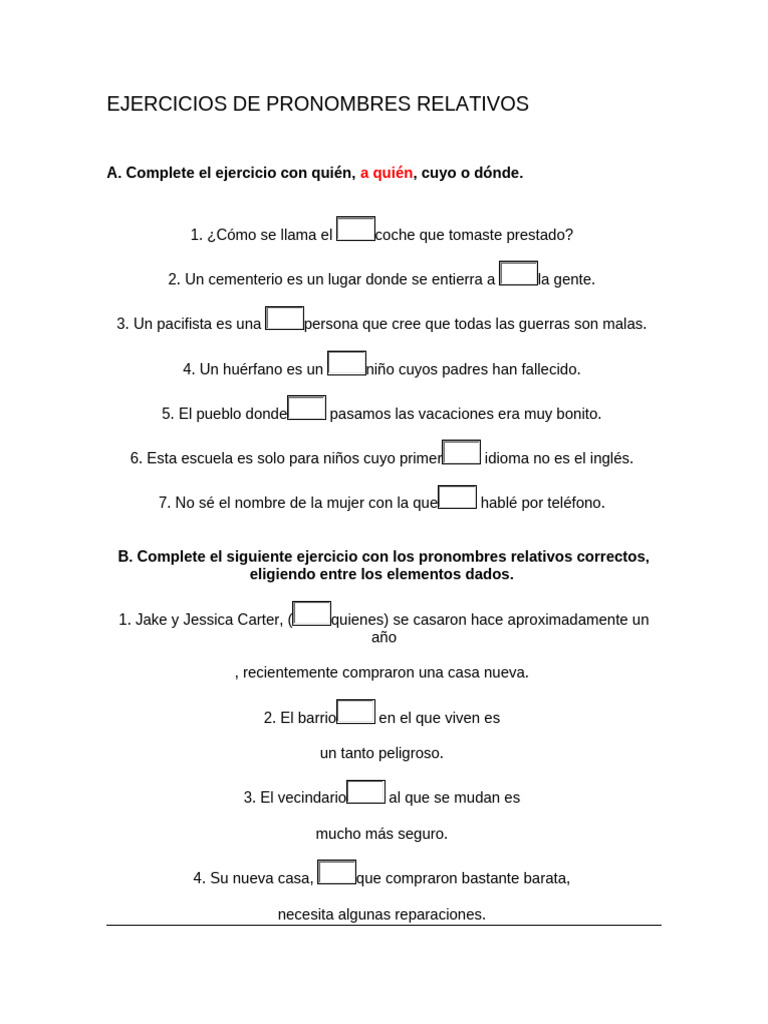 Ejercicios de Pronombres Relativos | PDF