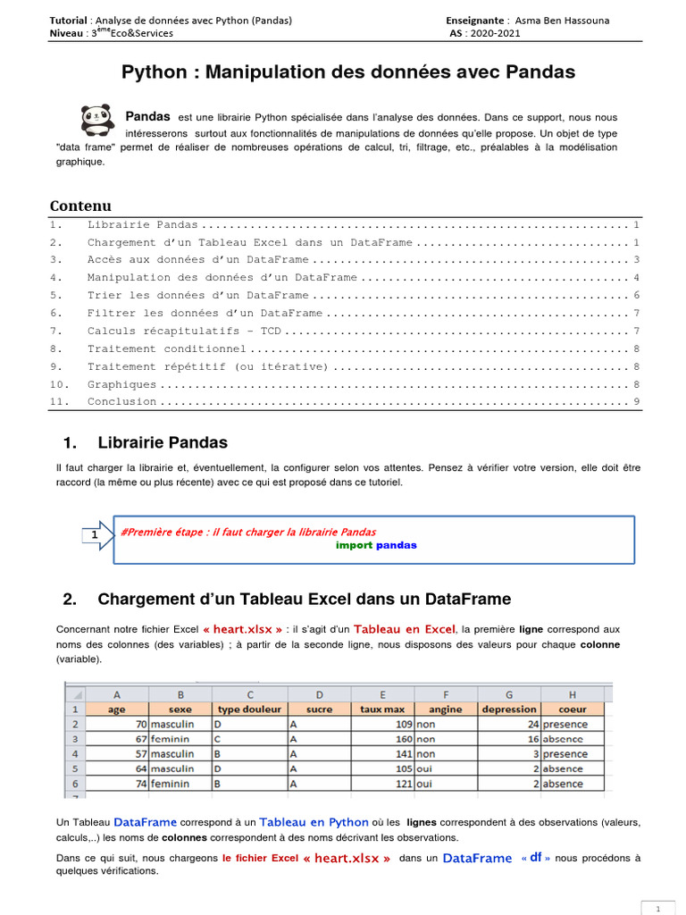 Analyse de données avec Pandas en Python | PDF | Microsoft Excel ...