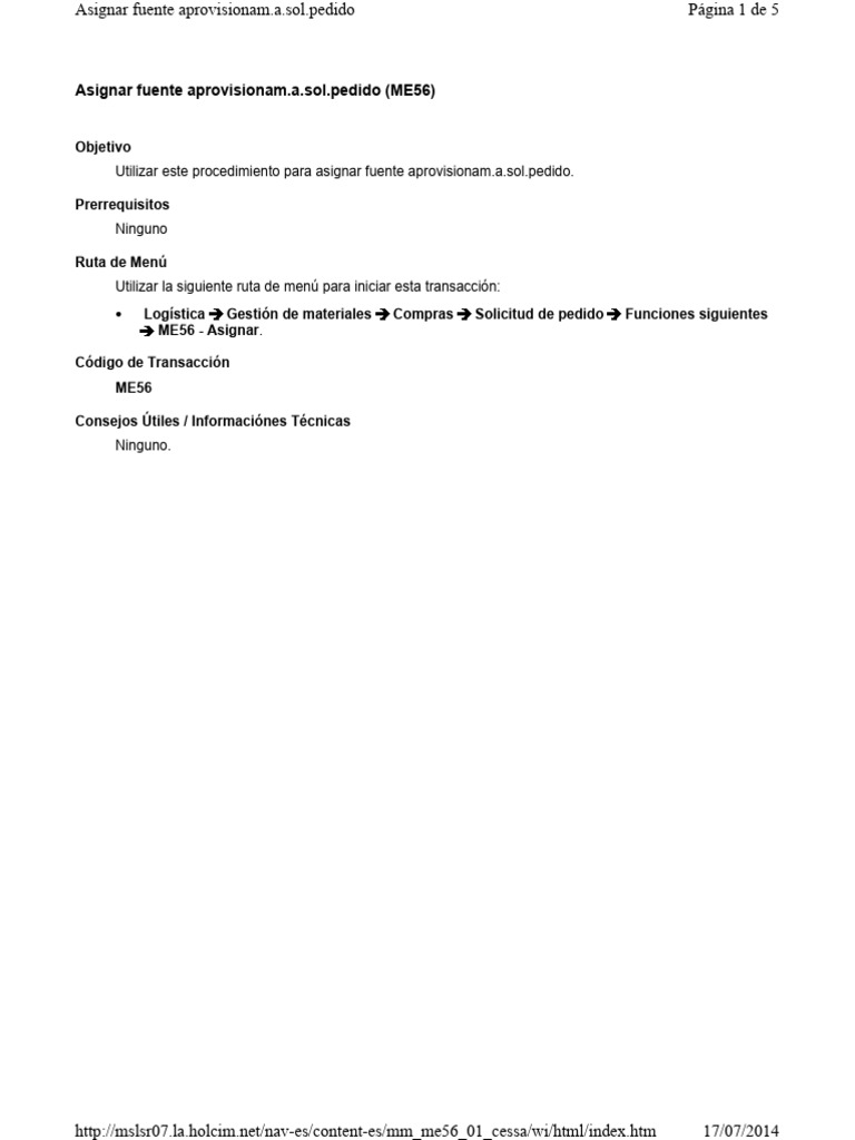 Asignar Fuente Aprovisionam.a.sol - Pedido (ME56) SAP MM | PDF ...