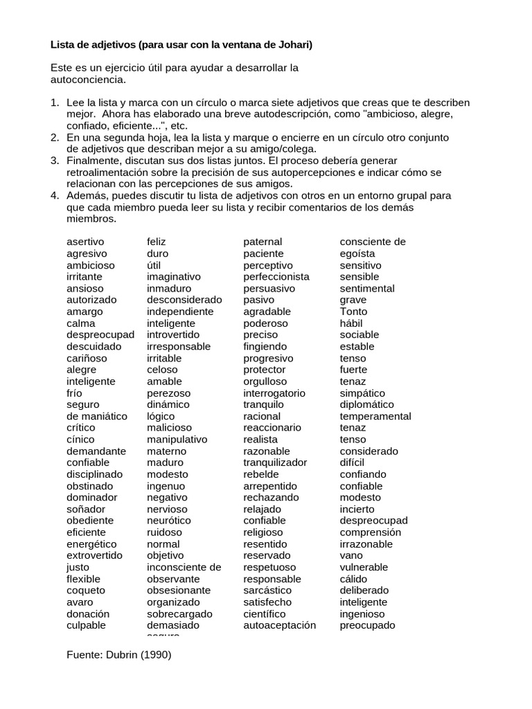 Adjetivos para la Ventana de Johari | PDF