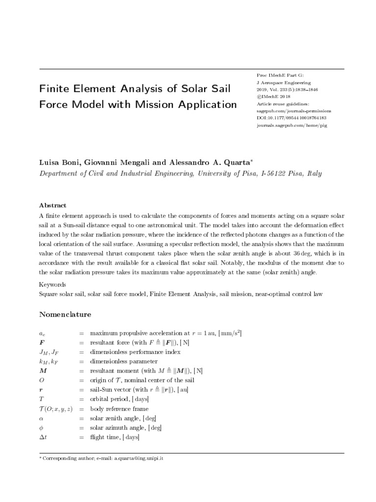 Finite Element Analysis of Solar Sail Force Model | PDF | Force | Angle