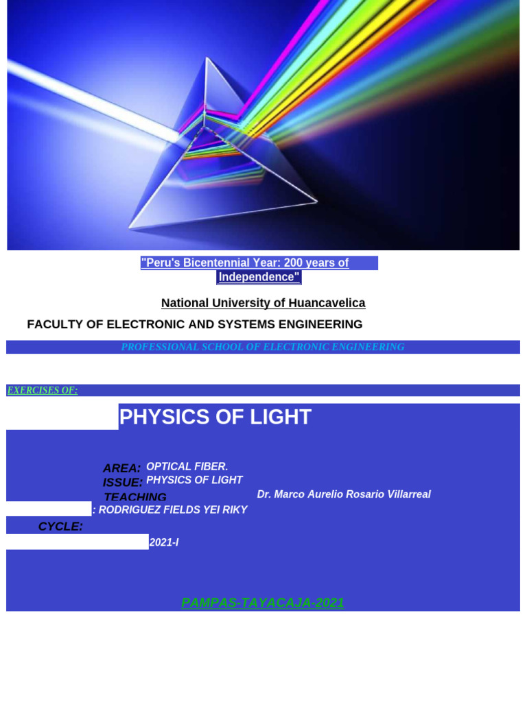 Light Physics Exercises and Solutions | PDF | Refraction | Wavelength