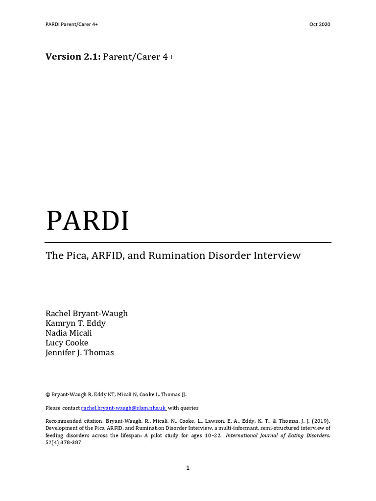PARDI Assessment for Feeding Disorders | PDF | Lunch | Mental Disorder