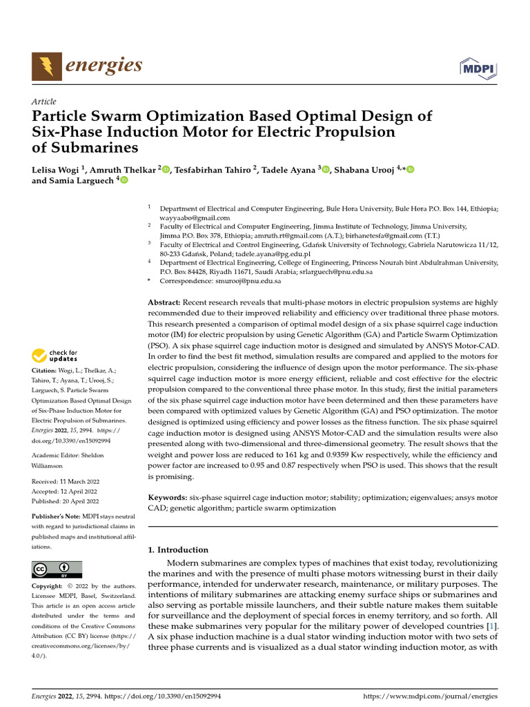 Particle Swarm Optimization Based Optimal Design of Six Phase Induction Motor For Electric ...