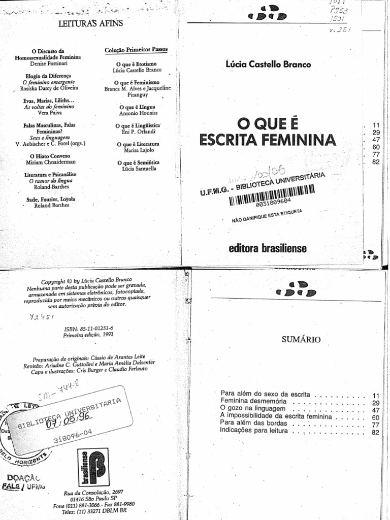 Cópia de o Que e A Escrita Feminina Lucia Castello Branco | PDF