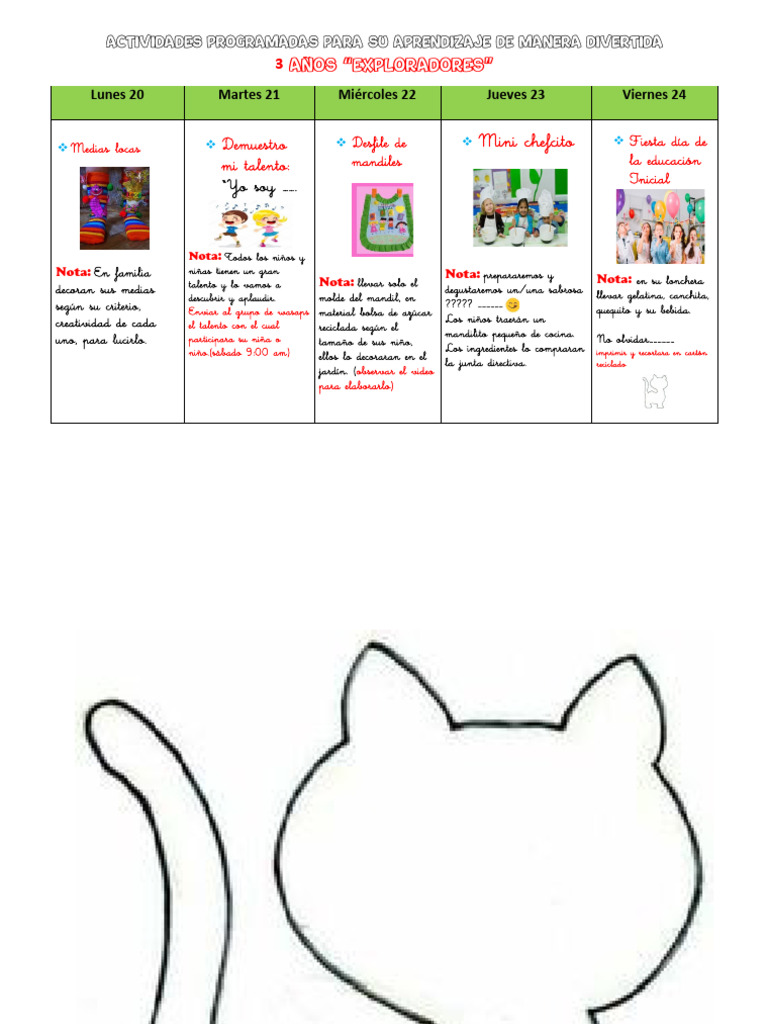 Actividades Programadas Semana Educacion Inicial | PDF