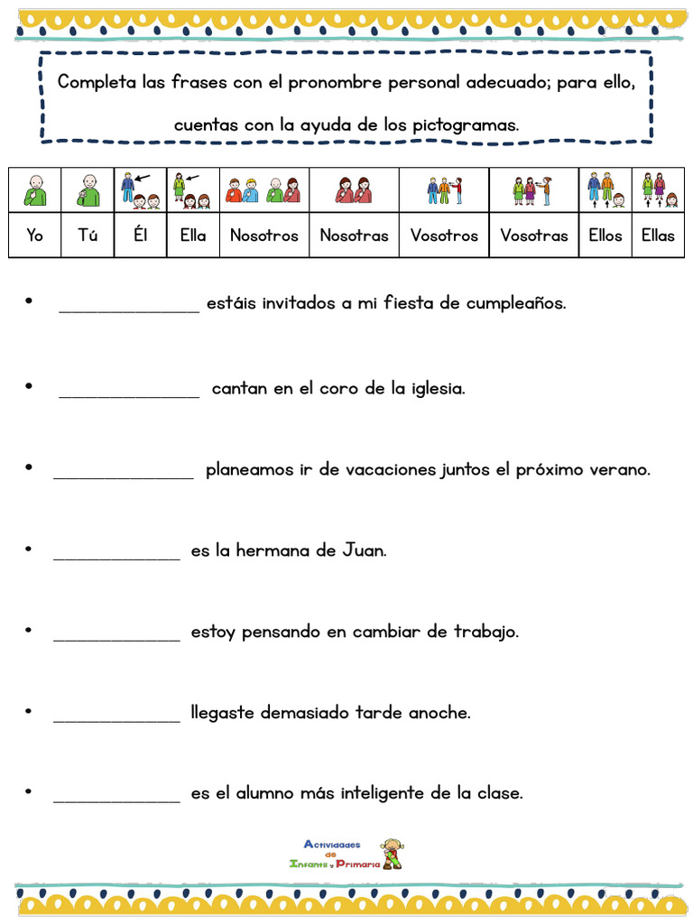 Ejercicios de pronombres personales | PDF