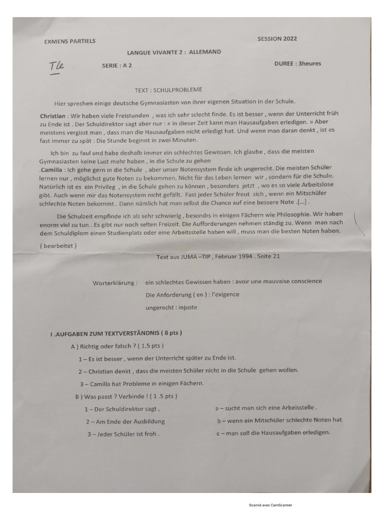 Allemand Tle A2 Essai Provincial | PDF
