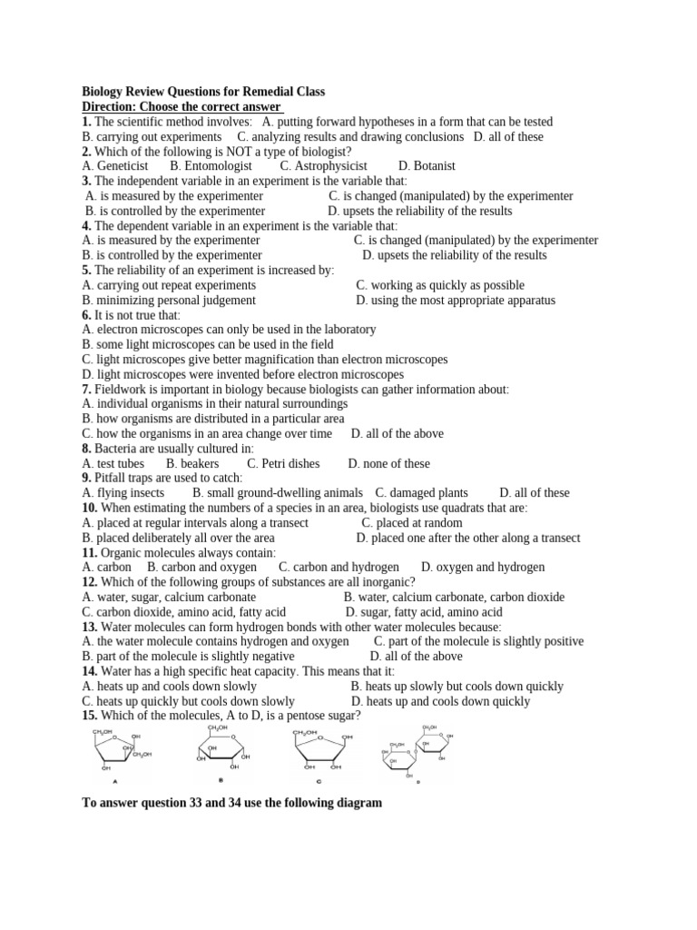 Biology Review Questions, 4 Unity Remedial | PDF | Nucleic Acid ...