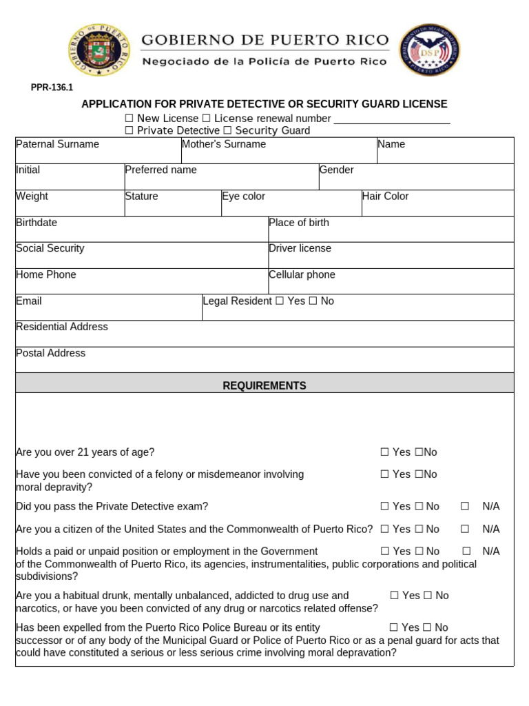 Private Detective and Security Guard License Application | PDF ...