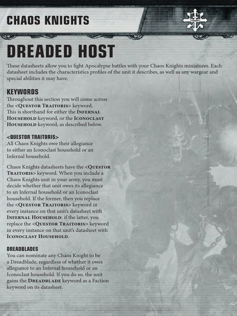 Warhammer 40k - Expansion Book - Apocalypse - Datasheet - Chaos Knights ...