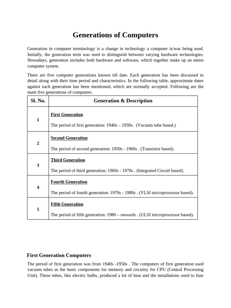 Overview of Computer Generations | PDF | Very Large Scale Integration ...