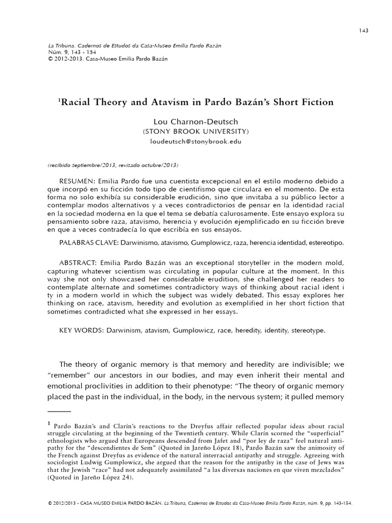 Charnon-Deutsch, Lou - Racial Theory and Atavism in Pardo Bazán's Short ...