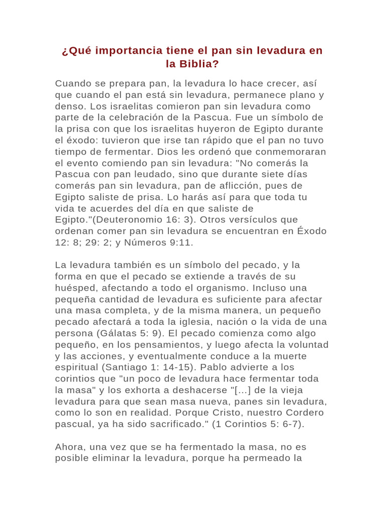 Qué Importancia Tiene El Pan Sin Levadura en La Biblia | PDF | Pecado ...