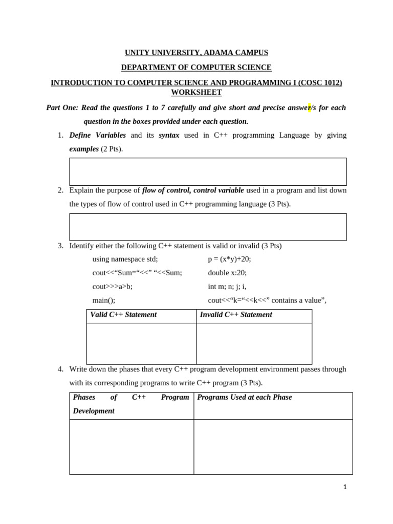 COSC 1012 (TUTORIALS) | PDF | Namespace | C++