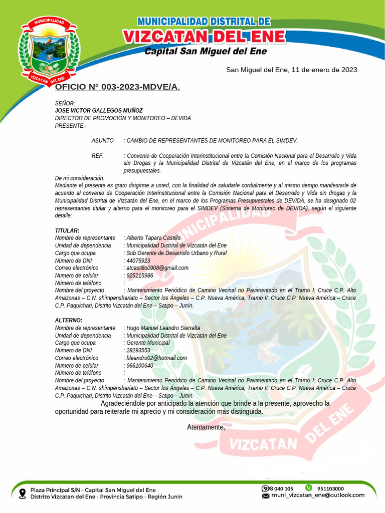 OFICIO SIMPLE N° 03 DEVIDA SOLICITUD CONTRASEÑA | PDF