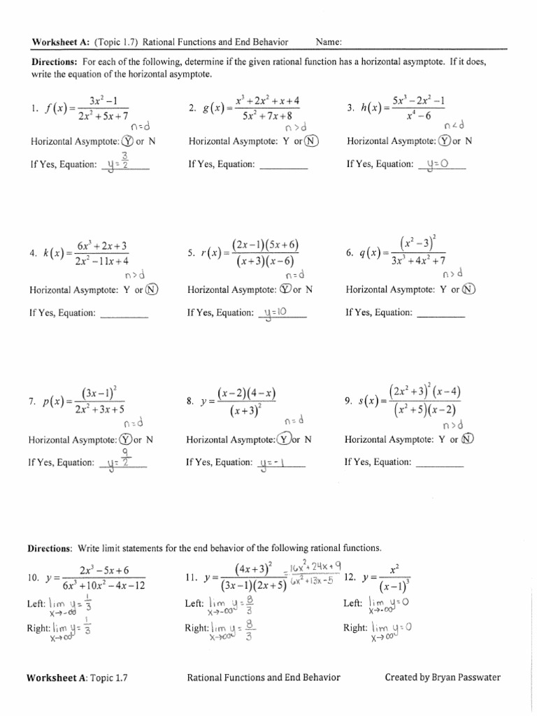 Homework Solutions 1.7 Rational Functions and End Behavior | PDF
