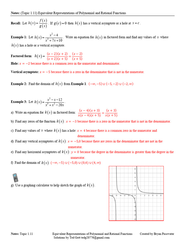 Notes Key Topic 1.11 Equivalent Representations of Polynomial and ...