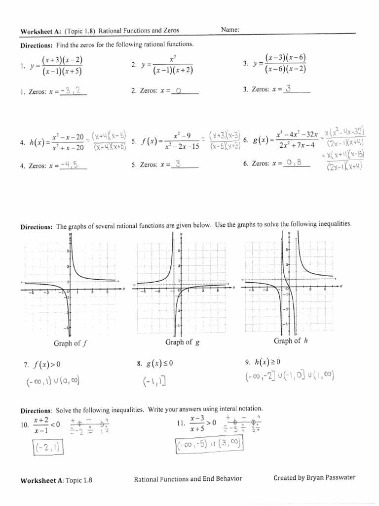 Homework Solutions 1.8 Rational Functions and Zeros | PDF