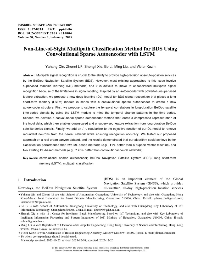 Non-Line-of-Sight Multipath Classification Method For BDS Using Convolutional Sparse Autoencoder ...