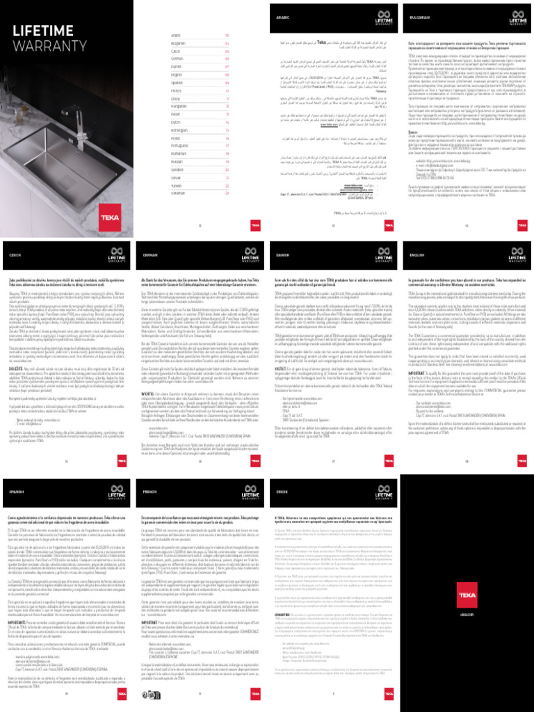 TEKA Sinks Lifetime Warranty Manual | PDF