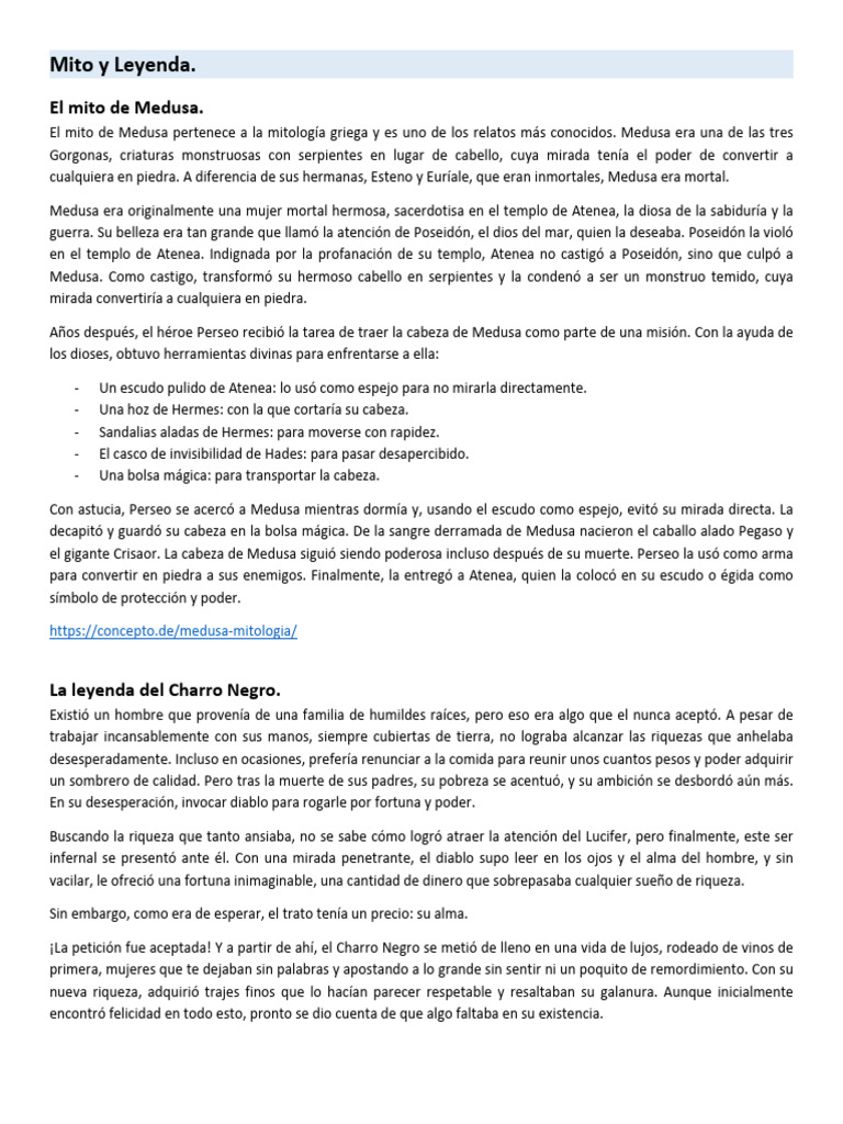 Mitos y Leyendas: Medusa y Charro Negro | PDF | Medusa